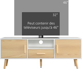 HOMCOM TV stolek pro TV do 46 palců v severském stylu se 1 zásuvkou, 2 skříňkami, 1 prostorem a 1 organizérem kabelů - 120 x 37 x 45,5 cm | Aosom