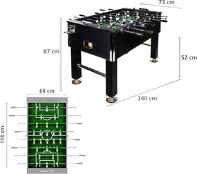 Profi stolní fotbálek Leeds 60 kg, 140 × 73 × 87 cm, černý