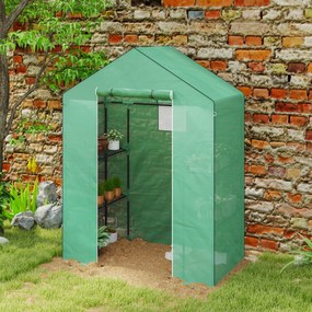 Skleník s policemi, miniskleník, odolný proti UV záření, síťované okno, dveře na zip, 143L x 74W x 190H cm, zelený