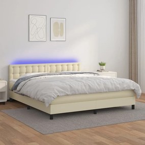 Box spring postel s matrací a LED krémová 160x200 cm umělá kůže 3134233