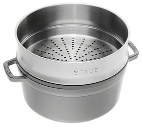 Staub Cocotte hrnec kulatý s napařovací vložkou, 24 cm/3,7 l šedý, 13242418