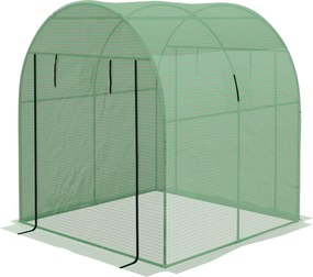 Zelený tunelový skleník Outsunny pro zahradu 1,8x1,8x2 m, UV odolný skleník se 2 rolovacími dveřmi a okny, ocel a PE