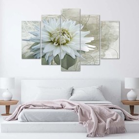 Obraz na plátně pětidílný Bílá květina béžová Vintage - 200x100 cm