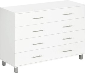 HOMCOM Komoda se 4 zásuvkami pro ložnici s nohami Moderní noční stolek do obývacího pokoje, kanceláře, předsíně 112x38,2x81 cm Bílá | Aosom