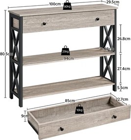Odkládací stolek – šedá, 100 cm (délka) × 29,5 cm (šířka) × 81 cm (výška) (266429553012)