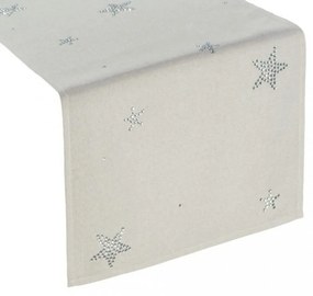 Elegantní béžový vánoční běhoun na stůl s lesklými hvězdami 35x140
