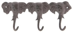 Hnědý nástěnný litinový věšák s háčky Elephants - 29*3*12 cm