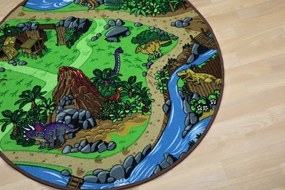 Vopi, Dětský kusový koberec Dino kruh, 100x100 (průměr) kruh, vícebarevná, dětský pokoj