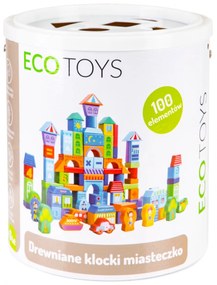 Dřevěné kostky Městečko EcoToys 100 kusů