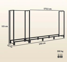 Outsunny Stojan na palivové dřevo, 240 x 32 x 115 cm | černý