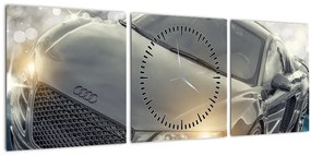 Obraz auta Audi - šedé (s hodinami) (90x30 cm)