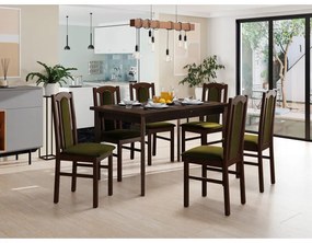 Rozkládací jídelní stůl se 6 židlemi AL08, Barva dřeva: ořech-L, Potah: Hygge D20