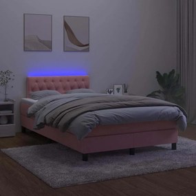 Box spring postel s matrací a LED růžová 120x200 cm samet 3134578