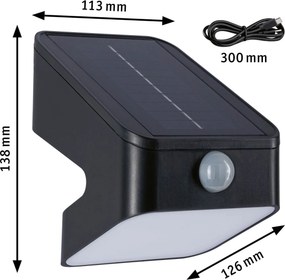 P 94608 Solární LED osvětlení zdí Lesly pohybové čidlo (IR) IP65 hranaté 113x126mm 3000K 5,5W antracit umělá hmota - PAULMANN
