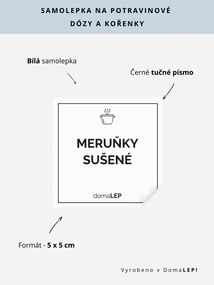 MERUŇKY SUŠENÉ – bílá samolepka na dózu, tučné písmo, 5 x 5 cm | DomaLEP