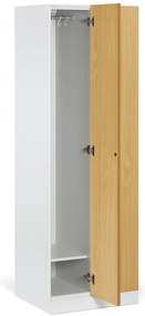 Kovová šatní skříňka S1, 2 oddíly, 1850 x 600 x 500 mm, RFID zámek, laminované dveře, bílá