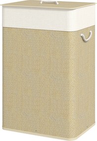 HOMCOM Koš na prádlo s víkem 72L, bambusový koš na prádlo s odnímatelnou vnitřní taškou a úchyty do prádelny, ložnice 40x30x60 cm Přírodní | Aosom