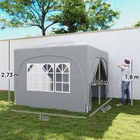 Outsunny Pavilon 3x3m, Voděodolný Stabilní Zimní Skládací Pavilon s UV Ochrannou 50+, Skládací Party Stan s 4 Bočními Panely a Taškou pro Přenášení, …