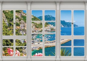 Fototapeta - Tyrkysové moře - výhled z okna (152,5x104 cm)