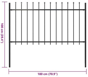 vidaXL Marketos Zahradní plot Woerden s kopím nahoře ocelový 181 x 100 cm černý