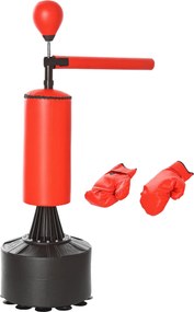 HOMCOM 3-dílná sada boxovacího pytle se stojanem, pumpou a rukavicemi 88 x 48 x 155-205 cm černá červená pro efektivní trénink boxu