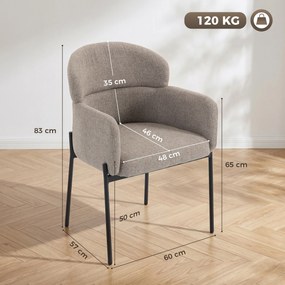 HOMCOM Chenille dekorativní křeslo – moderní čalouněné ergonomické křeslo s kovovými nohami, světle hnědé