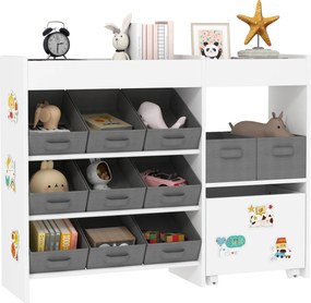 AIYAPLAY Úložný regál na hračky pro děti s 11 odnímatelnými koši a samolepkami pro hernu 105x30x80 cm Bílý | Aosom
