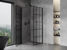 Mexen Mist-B, 1-křídlý ​​výklopný sprchový kout levý 90 x 90 cm, čiré sklo-černá mřížka, 8A2T-090-090-70-77-L