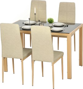 HOMCOM jídelní set pro 4 osoby, skleněný stůl a 4 židle