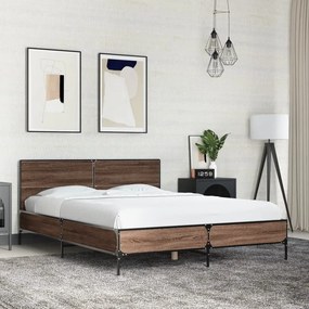 Rám postele hnědý dub 120 x 200 cm kompozitní dřevo a kov 3279996