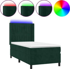 Box spring postel s matrací a LED tmavě zelená 80x200 cm samet 3139652