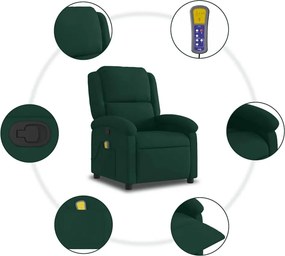 Masážní křeslo s polohovacím mechanismem, tmavě zelené sametové 3205954