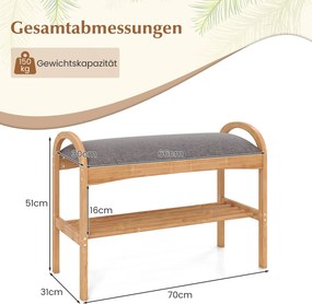 Costway Lavička na boty vyrobená z bambusu 2 řadový botník s polstrovaným