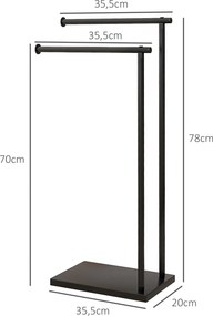 HOMCOM Dvouvrstvá volně stojící věšák na ručníky s 2 tyčemi a kovovým rámem v moderním L tvaru 35,5x20x78 cm Černá