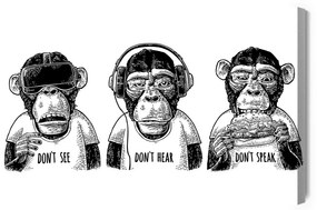 Obraz Tři Opice V Retro Stylu Nedostatek Nedostatek Přírodní plátno 100x70