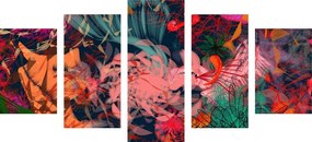 5-dílný obraz abstraktní květiny - 200x100 cm