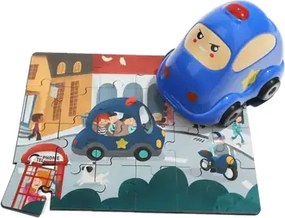 TOP BRIGHT Dřevěné puzzle s hračkou Policejní auto / 24 dílků