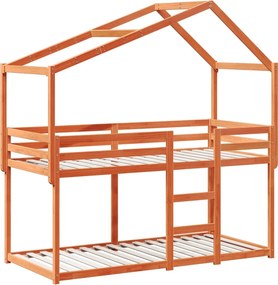 Patrová postel se střechou voskově hnědá 90x190 cm borové dřevo 3282046