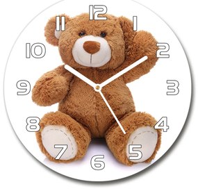 Wallmuralia Skleněné hodiny kulaté Plyšový medvídek fi 30 cm