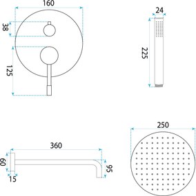 Rea Lungo Diamond, podomítková sprchová souprava + BOX, zlatá matná, REA-P9665
