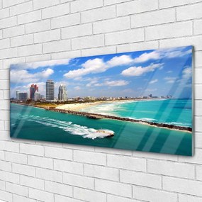 akrylový obraz Moře Pláž Město Krajina 125x50 cm