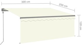 vidaXL Marketos Automatická markýza roleta LED a senzor větru 3x2,5 m krémová