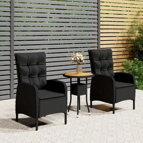 3dílný zahradní bistro set polyratan černý 3058545