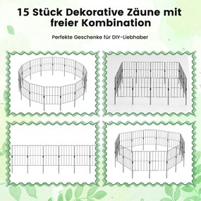Costway Dekorativní kovový zahradní plůtek, sada 15 dílů, černý