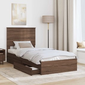 Postel s úložným prostorem se zásuvkou Hnědý dub 75 x 190 cm 3409607