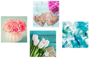 Set obrazů tyrkysové zátiší s květinami