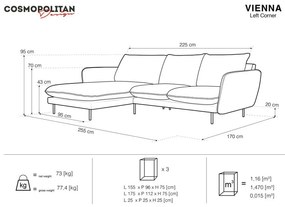 Béžová sametová rohová pohovka Cosmopolitan Design Vienna, levý roh