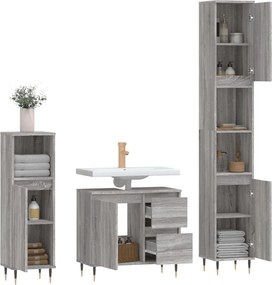 3dílný set koupelnového nábytku šedý sonoma kompozitní dřevo 3190219