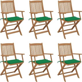 vidaXL Skládací zahradní židle s poduškami 6 ks masivní akáciové dřevo [3065473] Barva: Zelená