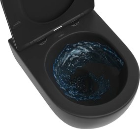 Mexen Carmen, závěsná WC mísa 490x365x340 mm, Rimless Tornádo + WC sedátko z duroplastu, černá matná, 30880185T